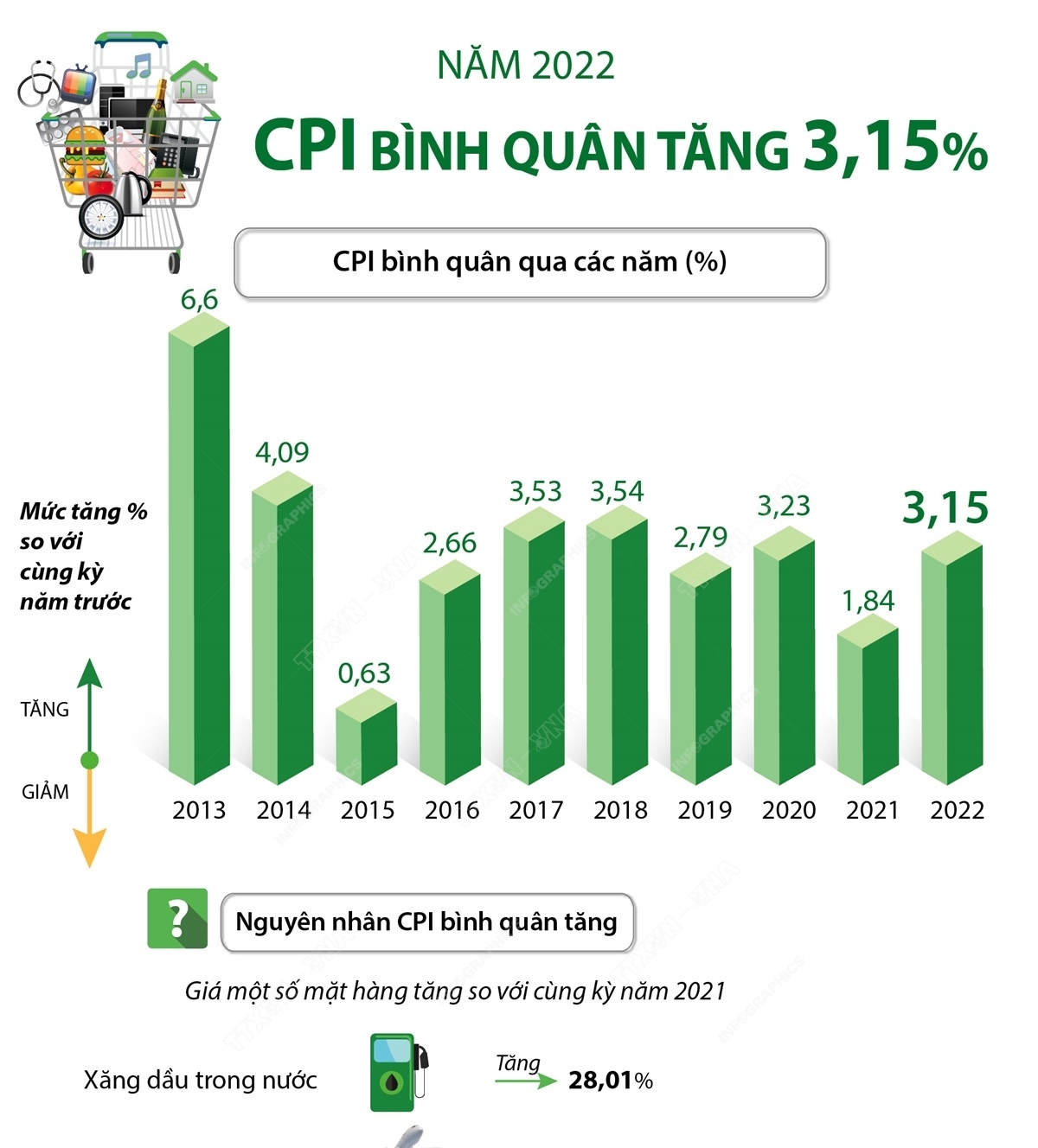 CPI bình quân năm 2022 tăng 3,15%