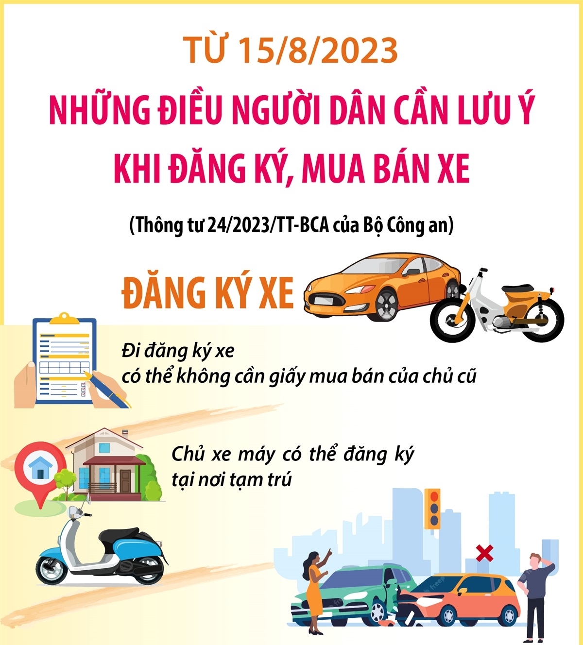Những điều người dân cần lưu ý khi đăng ký, mua bán xe từ 15/8/2023
