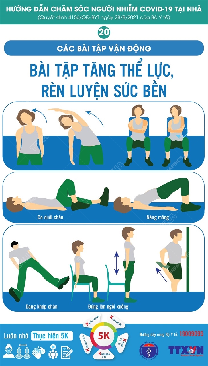 Bài tập tăng cường thể lực, rèn luyện sức bền khi điều trị COVID-19 tại nhà